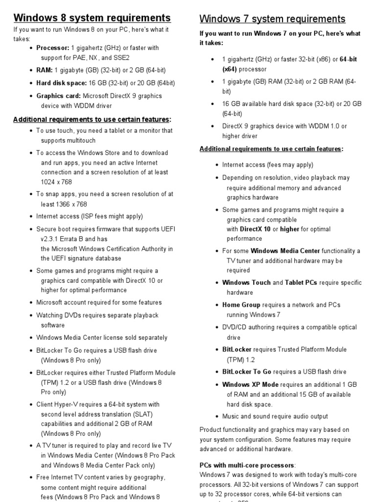 Windows 7 System Requirements | PDF | Windows 8 | Microsoft Windows