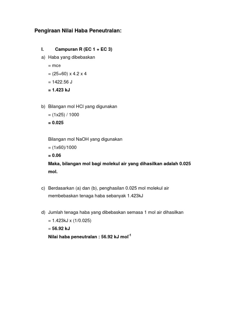 Pengiraan Nilai Haba Peneutralan | PDF