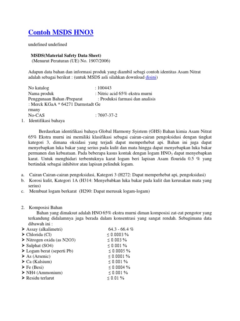 Contoh MSDS HNO3 | PDF