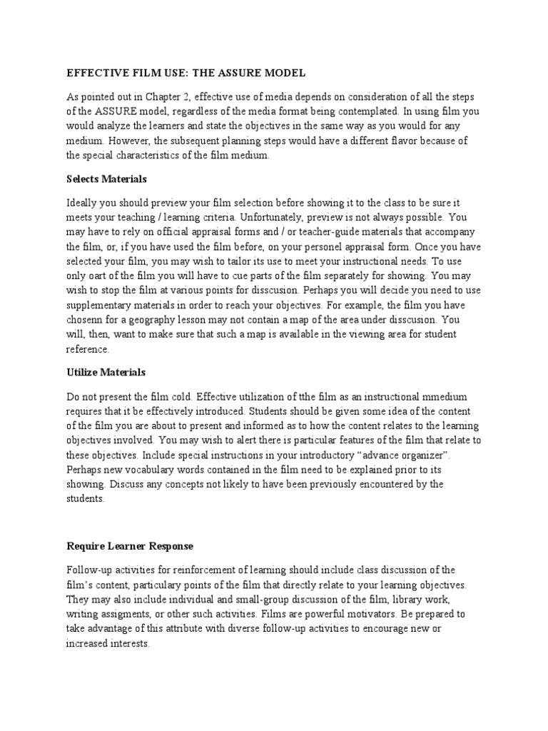 Effective Film Use: The Assure Model | PDF | Communication | Cognitive ...