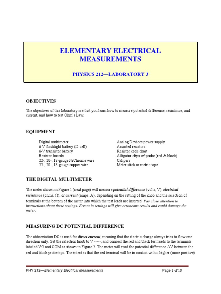 Elementary Electrical Measurements - 2004 | PDF | Voltage | Electrical ...
