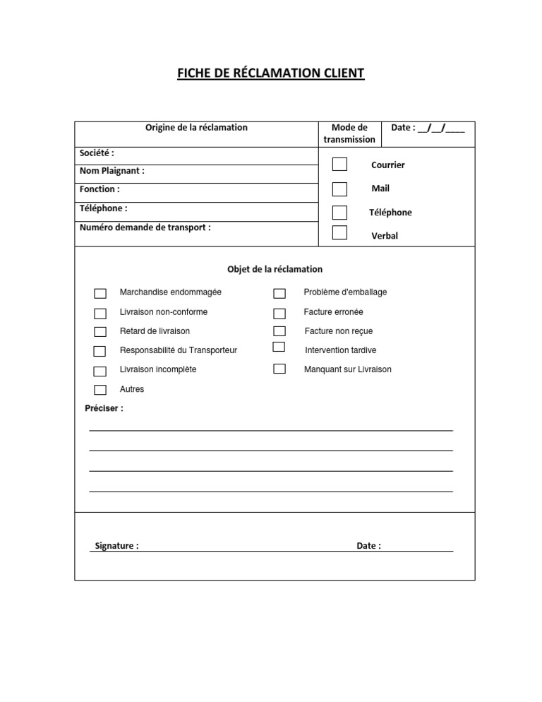 Fiche de Reclamation Client | PDF