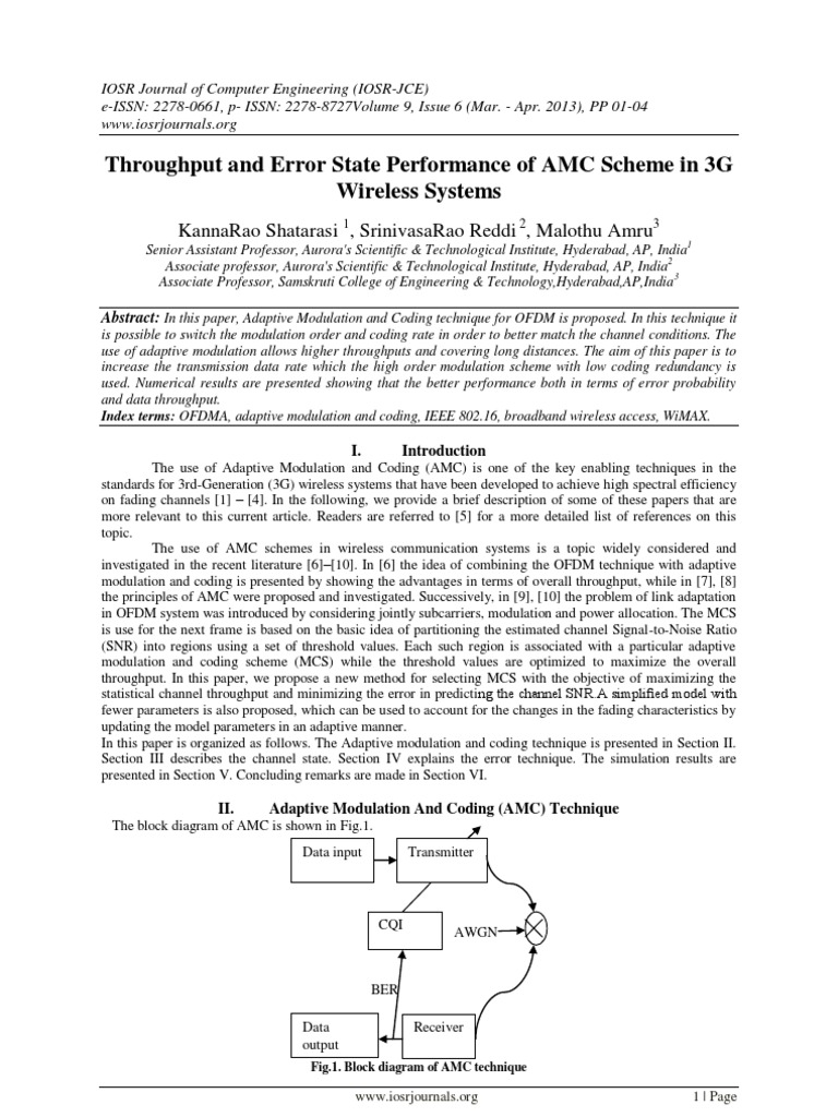 Throughput and Error State Performance of AMC Scheme in 3G Wireless ...