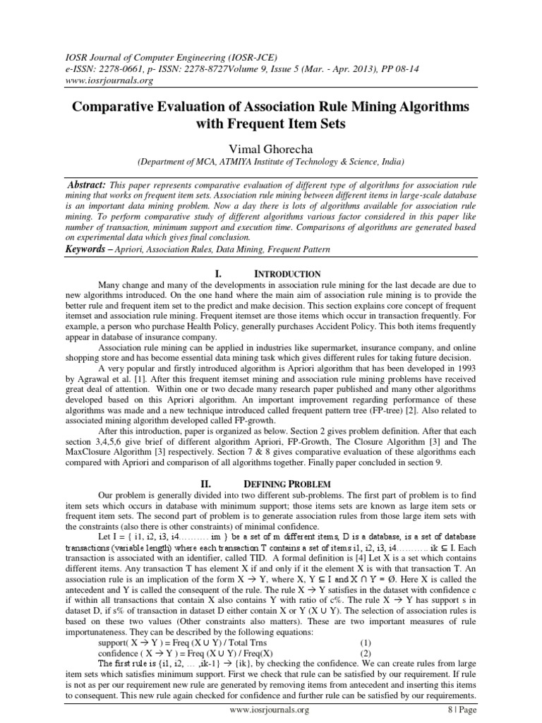 Comparative Evaluation Of Association Rule Mining Algorithms With Frequent Item Sets Pdf