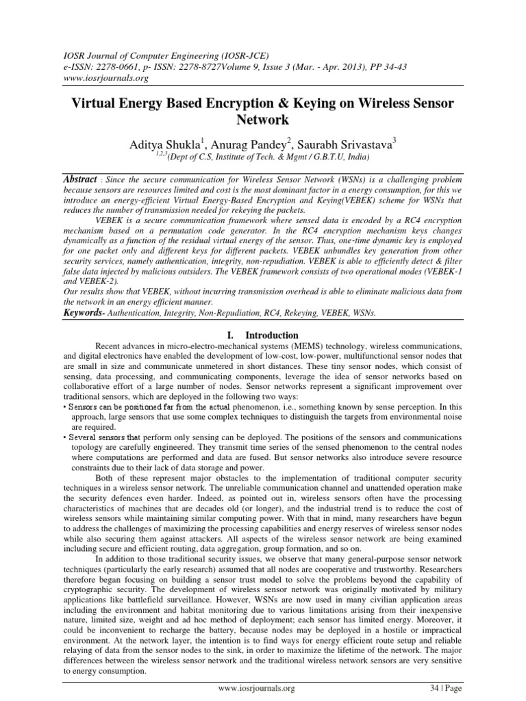 Virtual Energy Based Encryption & Keying On Wireless Sensor Network | PDF | Wireless Sensor ...