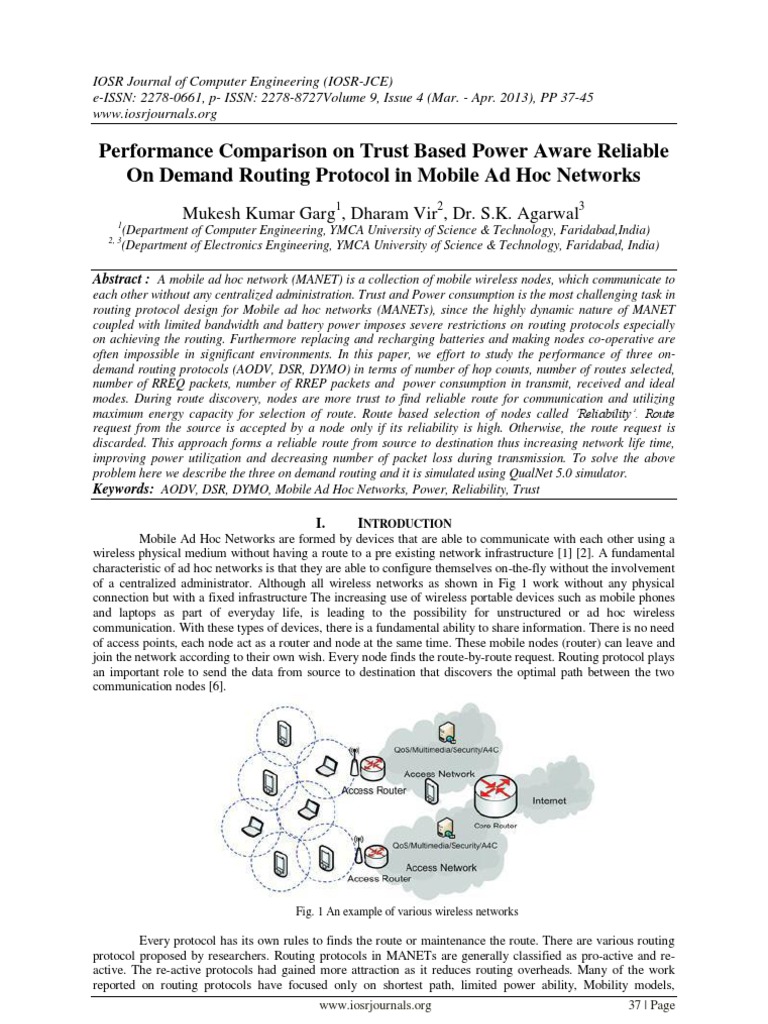Performance Comparison On Trust Based Power Aware Reliable On Demand Routing Protocol in Mobile ...