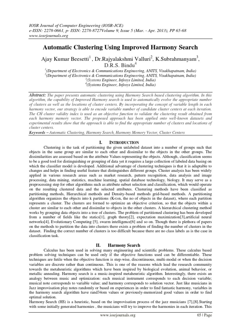 Automatic Clustering Using Improved Harmony Search: Ajay Kumar Beesetti, DR - Rajyalakshmi ...