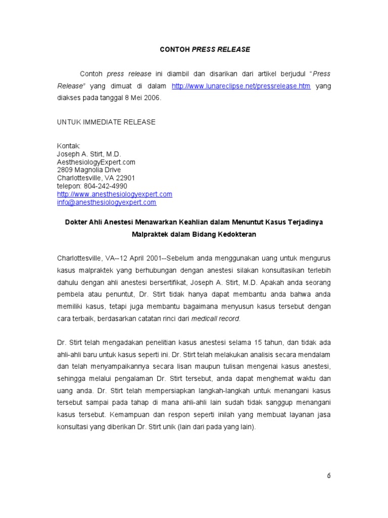 Contoh Press Release | PDF