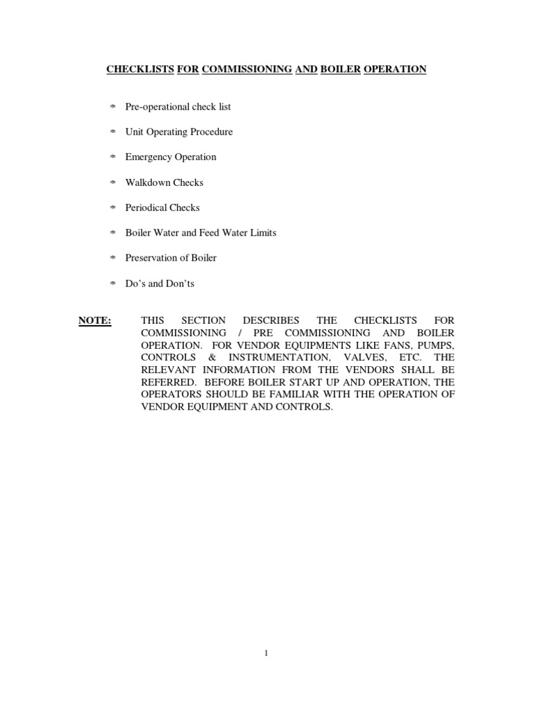 Boiler Commissioning Checklist and Procedures | PDF | Boiler | Furnace