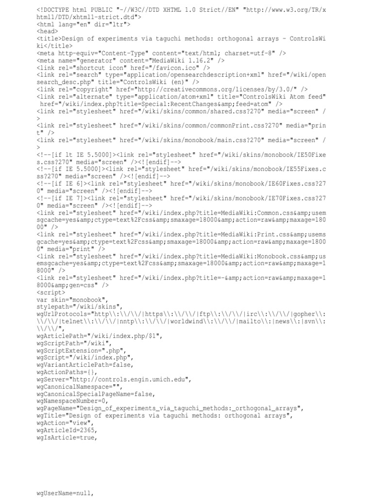 Design Of Experiments Via Taguchi Methods Orthogonal Arrays Pdf Design Of Experiments