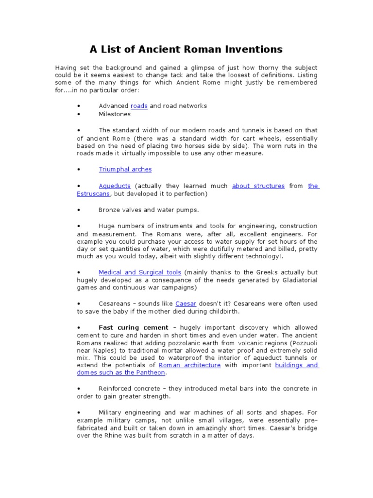 A List of Ancient Roman Inventions | PDF | Ancient Rome | Pompeii