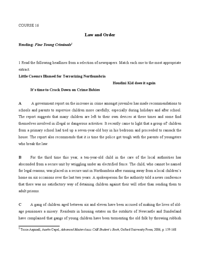 Law and Order: Reading: Fine Young Criminals | PDF