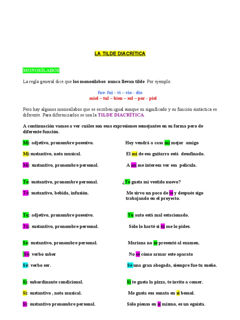 Reglas de la Tilde Diacrítica | PDF