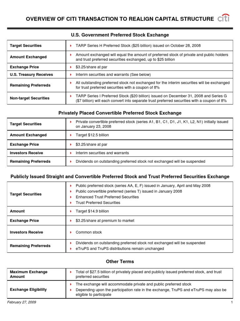 Citi Tarp Conversion | PDF | Preferred Stock | Warrant (Finance)