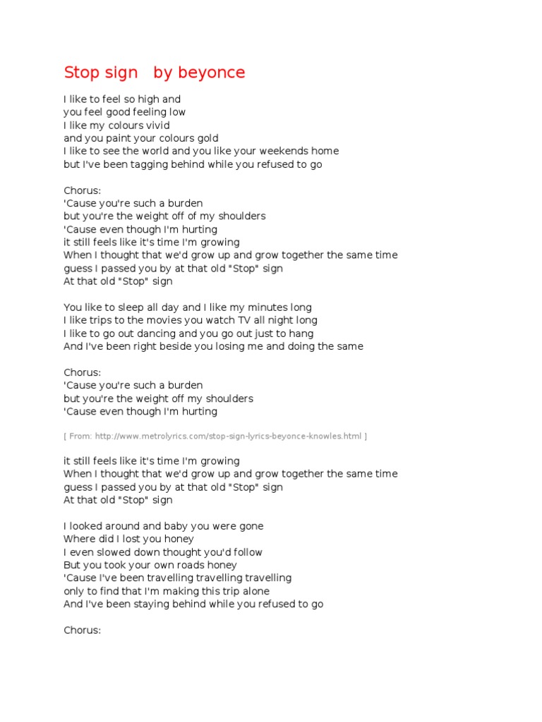 Stop Sign by Beyonce | PDF | Song Structure | Musical Compositions