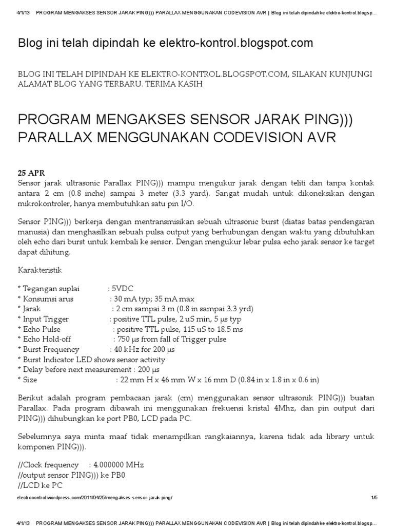 Program Mengakses Sensor Jarak Ping) ) ) Parallax Menggunakan Codevision Avr - Blog Ini Telah ...