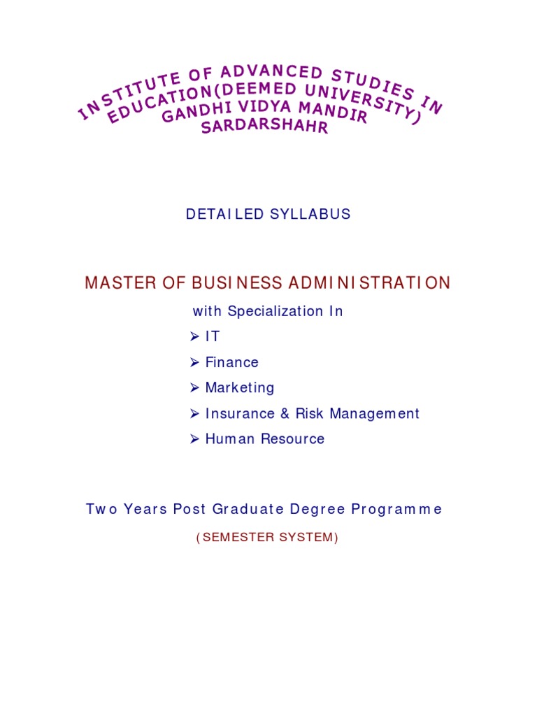 Master of Business Administration: Detailed Syllabus | PDF | Computer ...