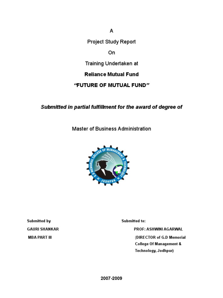 "Future of Mutual Fund": A Project Study Report On Training Undertaken ...