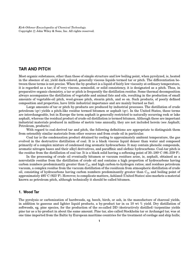 Tar and Pitch | PDF | Petroleum | Distillation