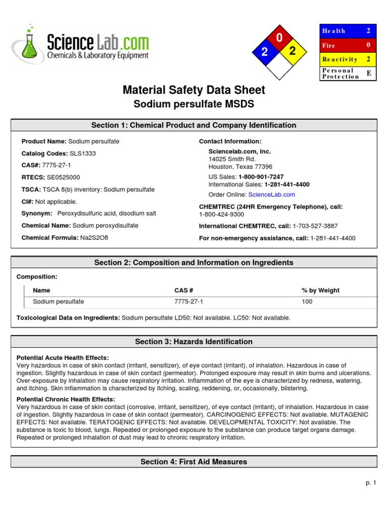 Sodium Persulfate | Toxicity | Solubility