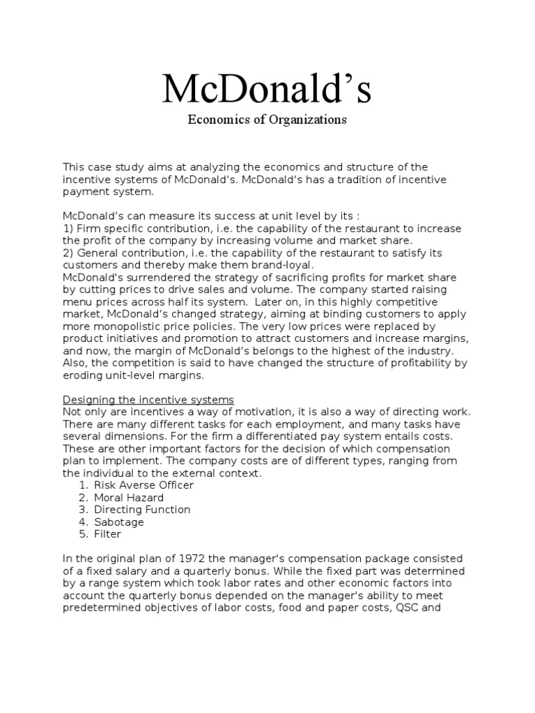 Mcdonald | PDF | Incentive | Profit (Economics)