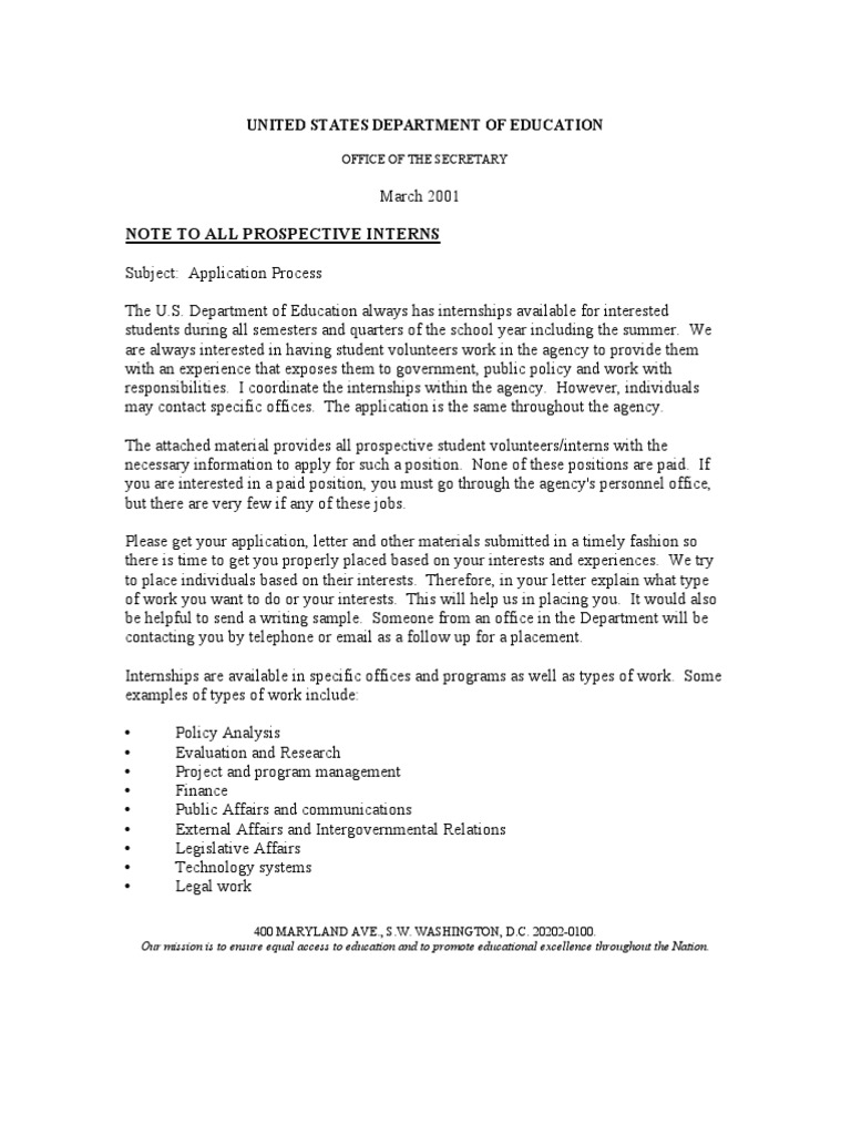 U.S. Education Department Internship Guide | PDF | Internship | Job Hunting