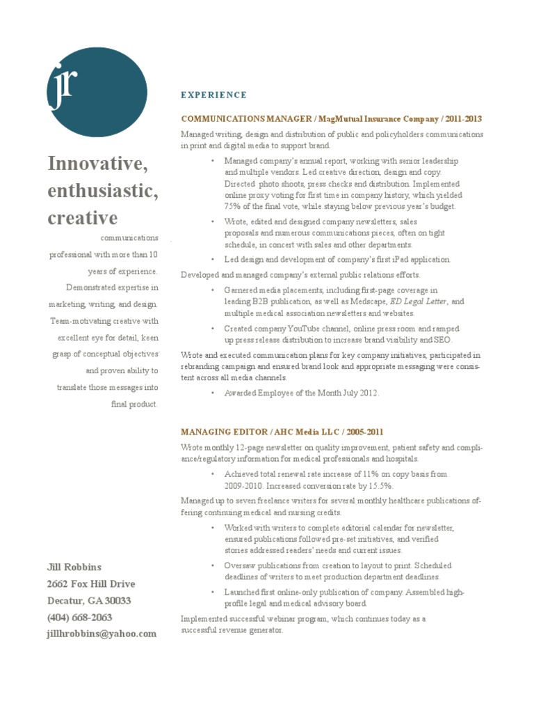 Jill Robbins Resume Final | PDF | Graphic Design | Public Relations
