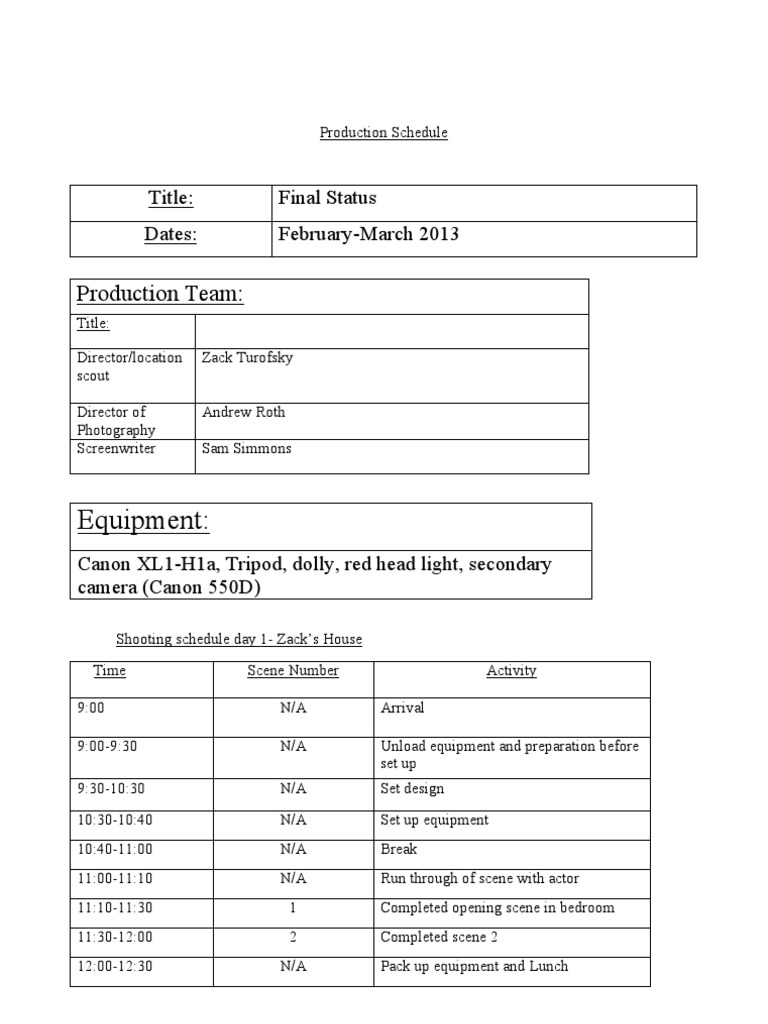 Film Production Schedule Overview | PDF