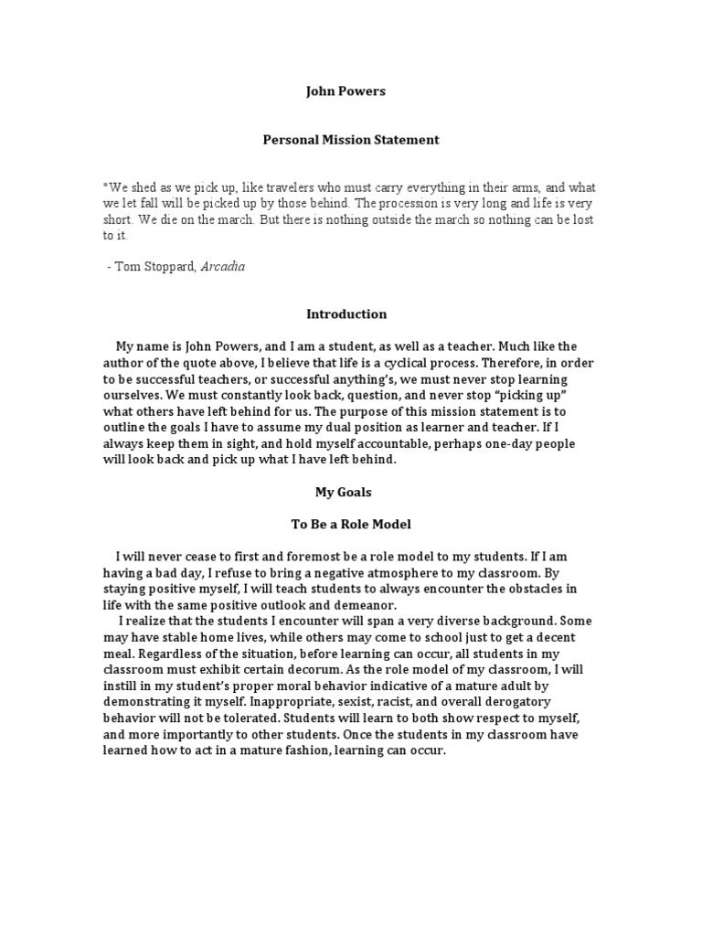 Teacher Mission Statement | PDF | Classroom | Critical Thinking