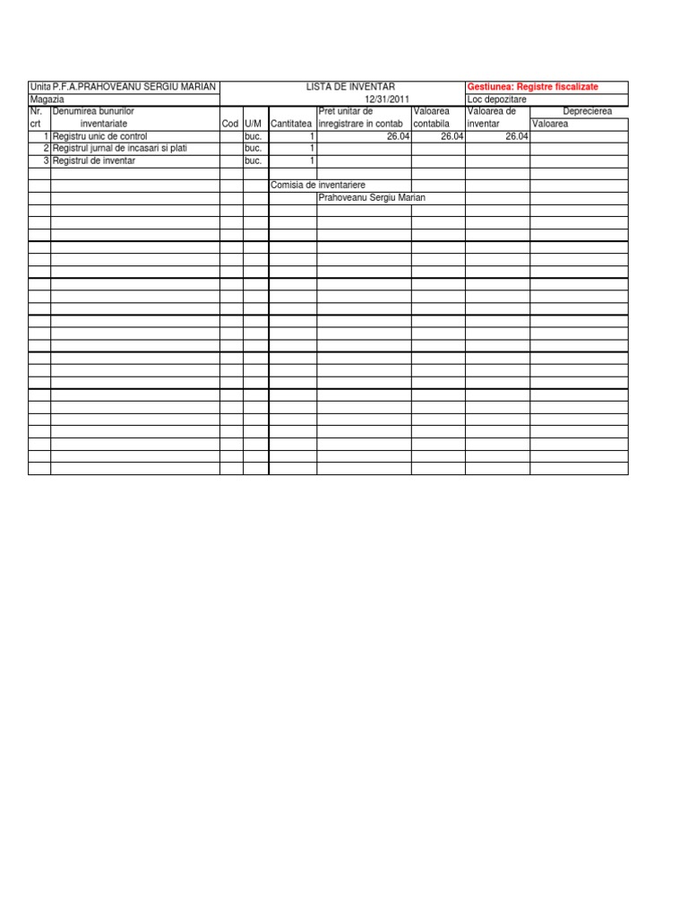 Lista Inventar Model | PDF