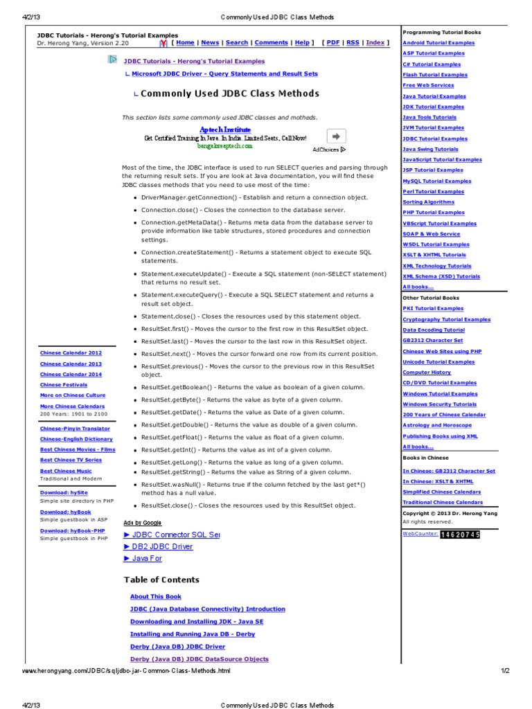 Commonly Used JDBC Class Methods | PDF | Information Retrieval | Computing Platforms