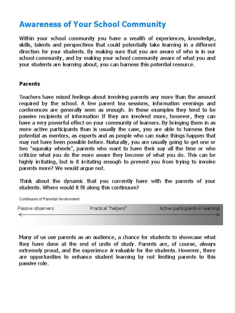 Awareness of Your School Community | PDF | Mentorship | Expert