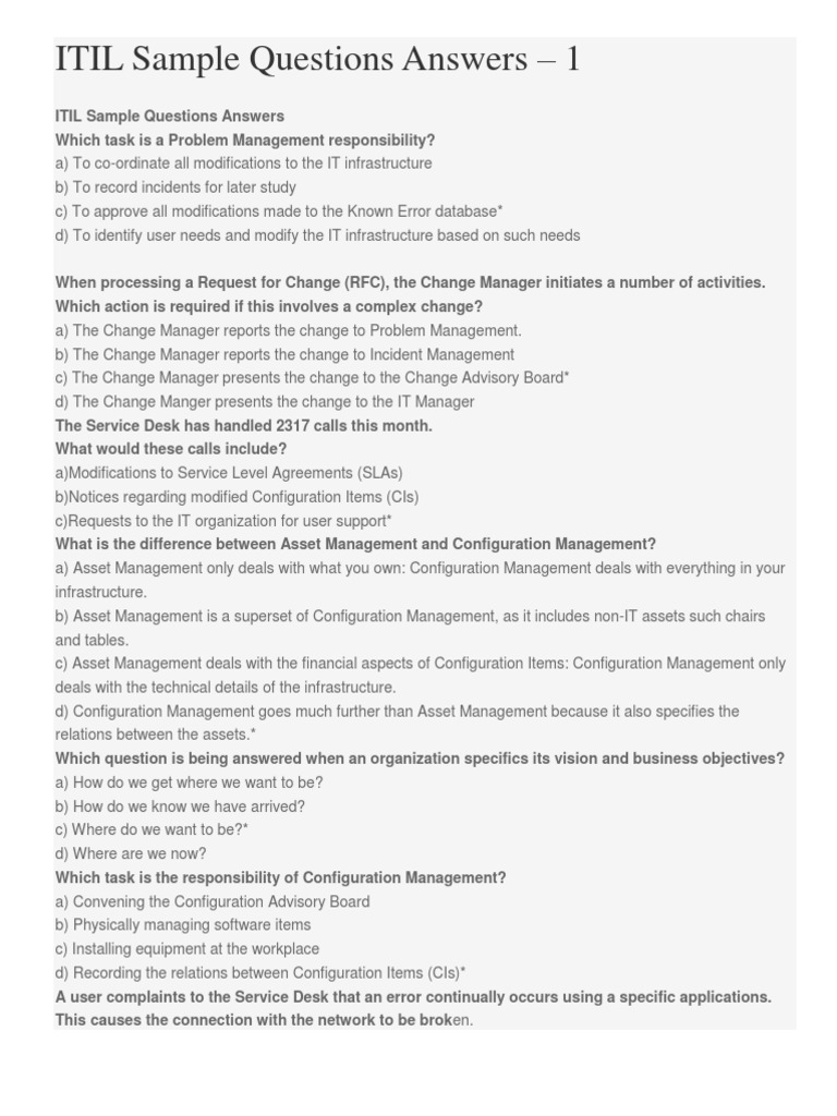 ITIL Sample Questions Answers | PDF | Itil | Computing