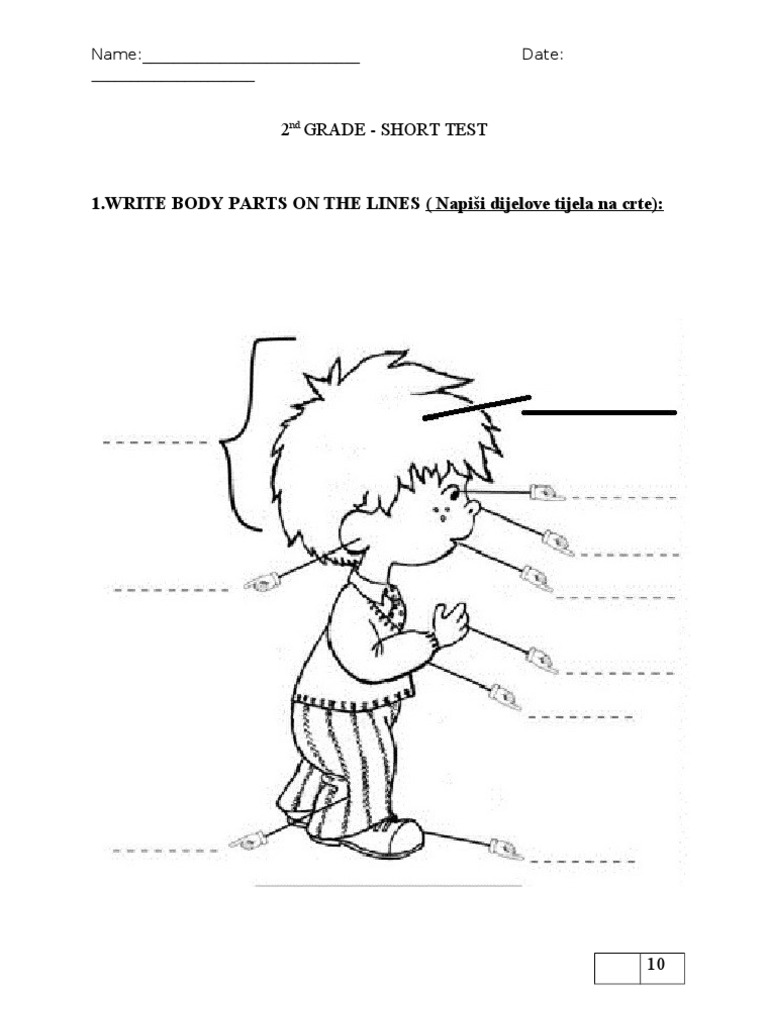 1.WRITE BODY PARTS ON THE LINES (Napiši Dijelove Tijela Na Crte) | PDF