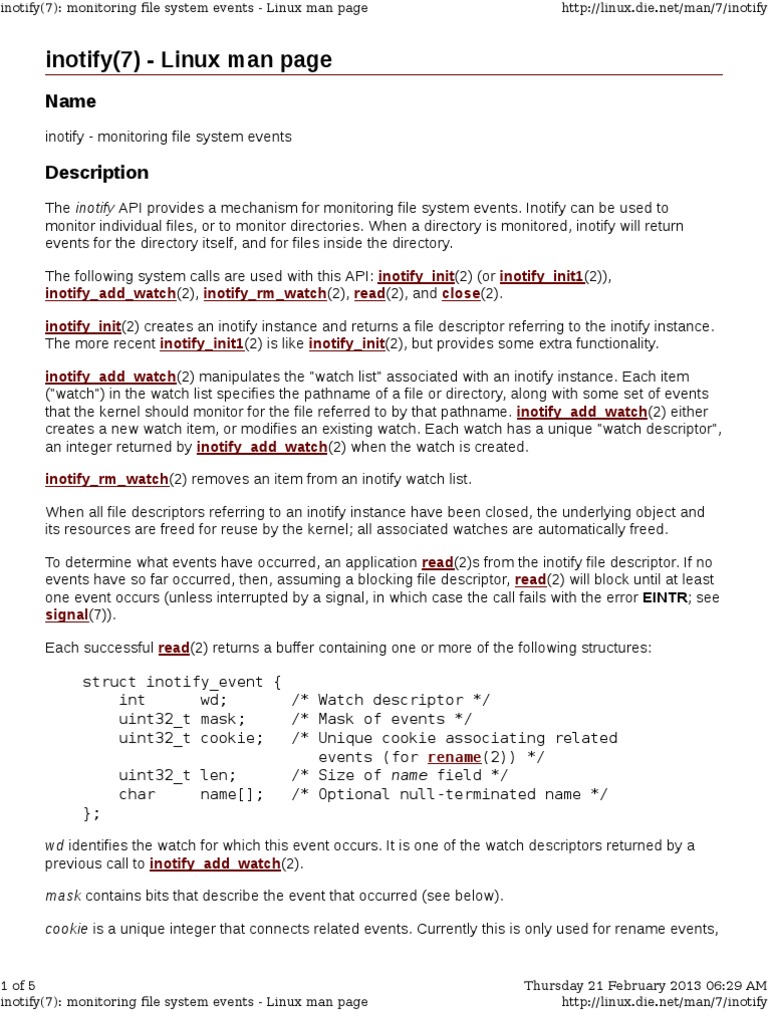 Inotify (7) - Linux Man Page | PDF | Computer File | Software Engineering
