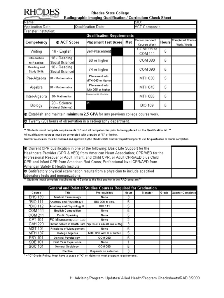 Qualification Requirements: Rhodes State College Radiographic Imaging ...
