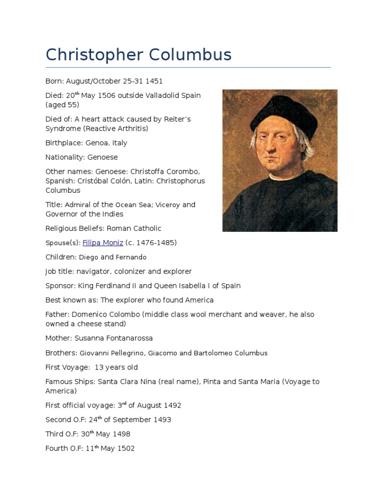 Christopher Columbus Fact File | PDF | Italian Folklore | Christopher ...