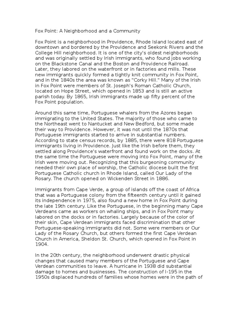 Fox Point History | PDF | Providence | Rhode Island
