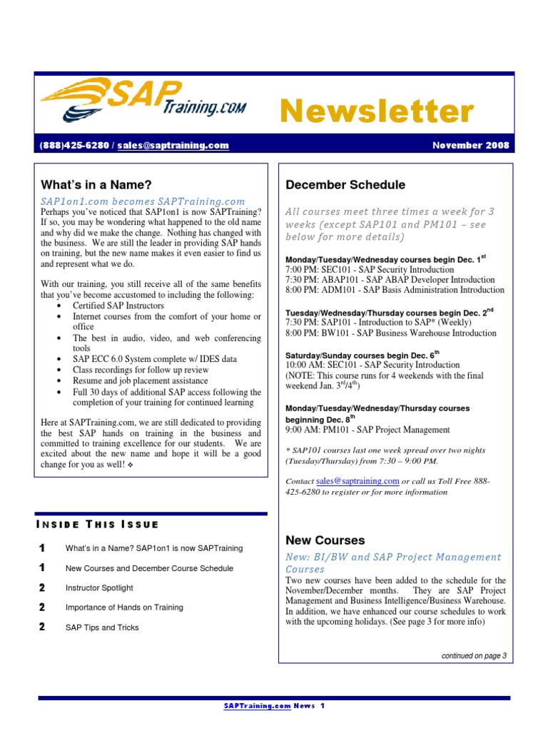 Newsletter November 2008 | PDF | Sap Se | Teaching Method