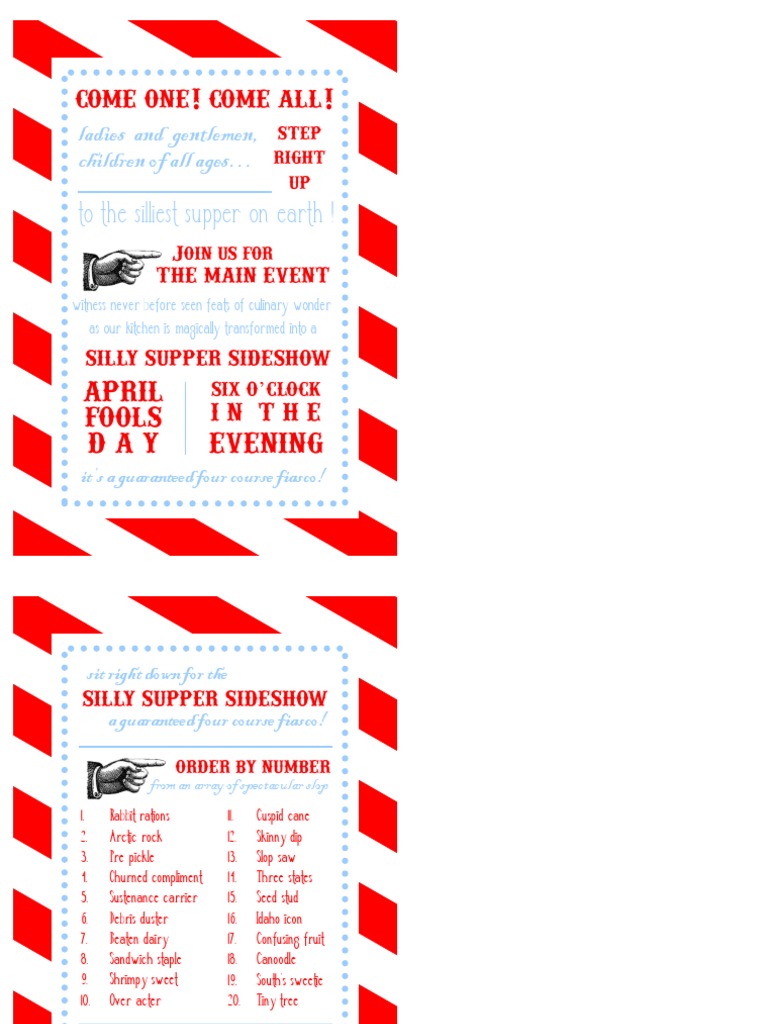 Silly Supper Menu for April Fools | PDF