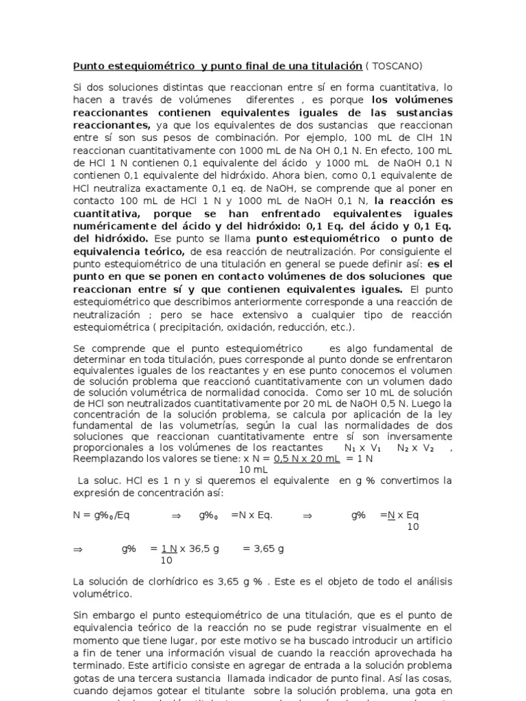 Punto Estequiométrico en Titulaciones | PDF | Valoración | Química