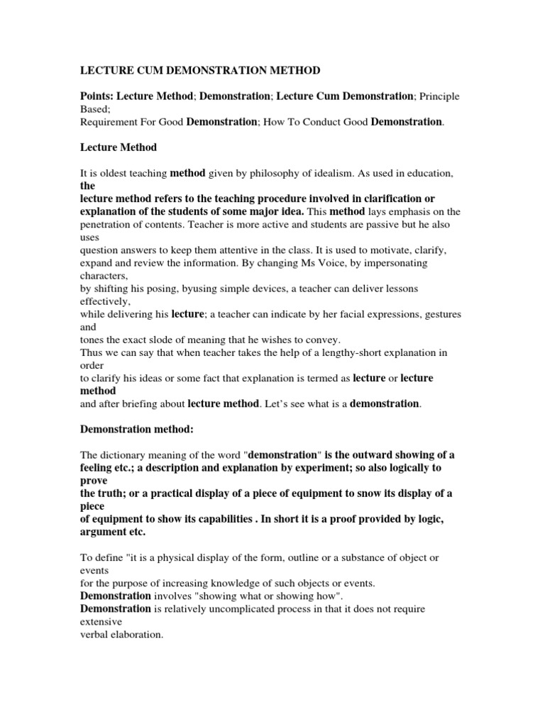 Demonstration | PDF | Lecture | Teachers