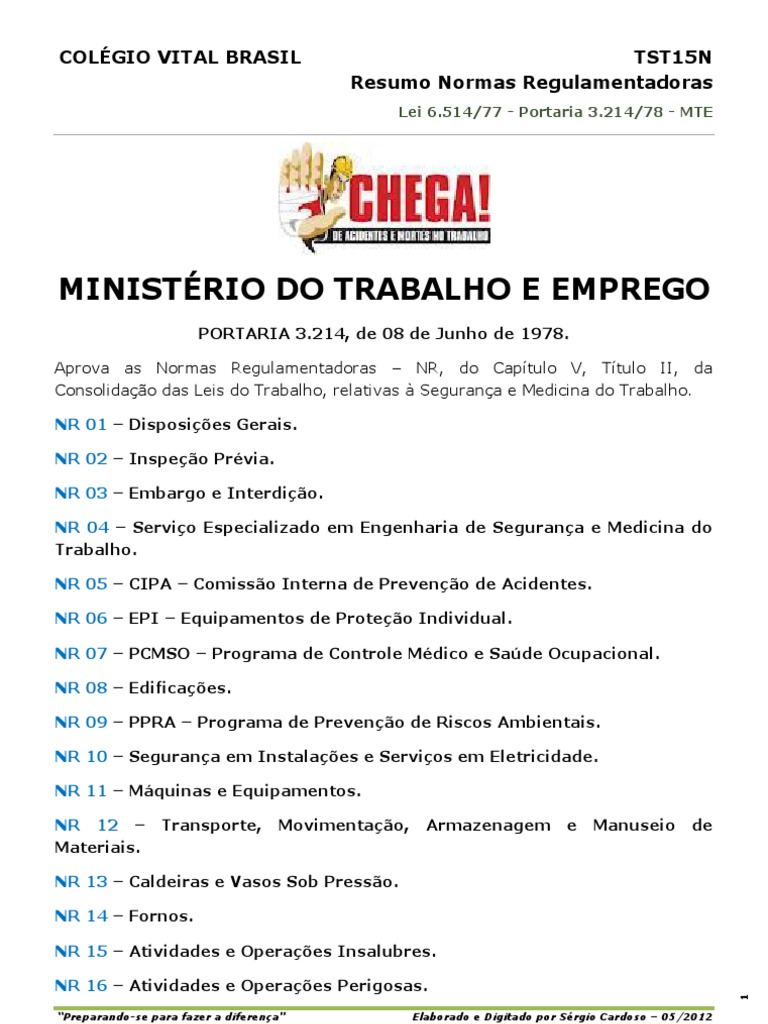 Resumo das Normas Regulamentadoras NR | PDF | Mineração | Remédio