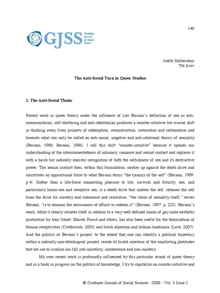 Judith Halberstam - The Anti-Social Turn in Queer Studies | PDF ...