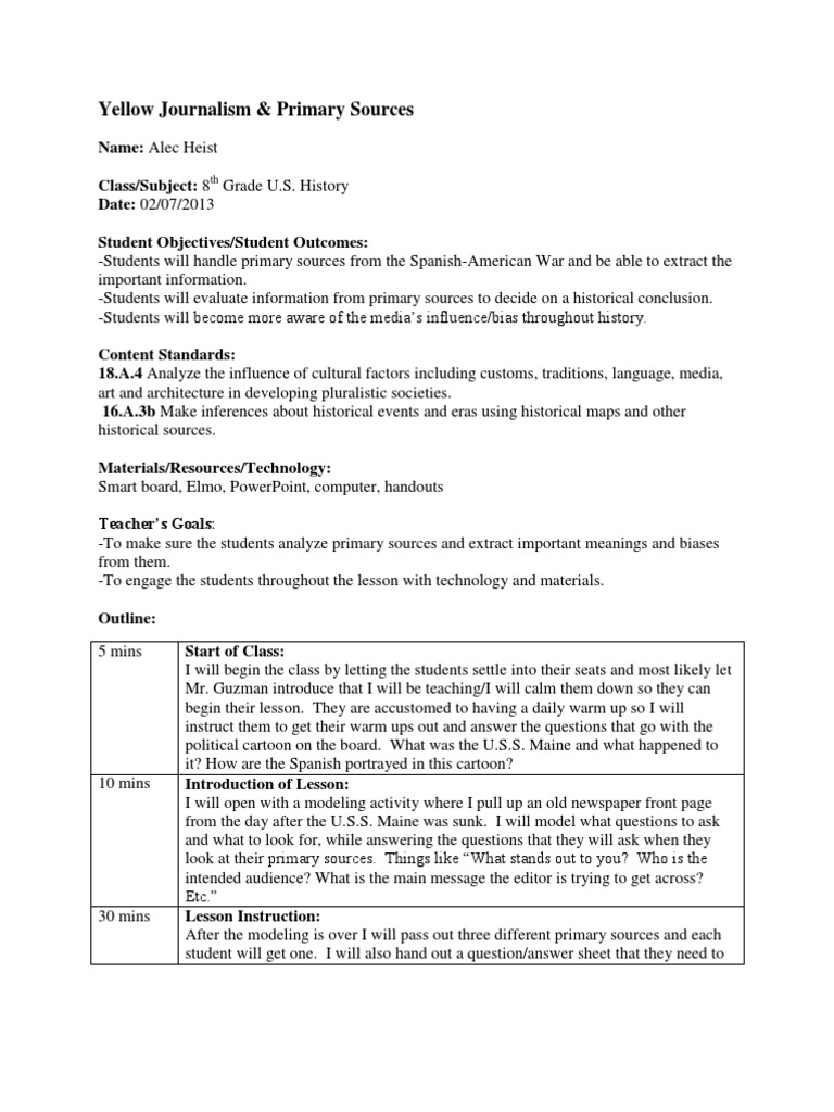 Yellow Journalism Lesson | PDF | Educational Assessment | Lesson Plan