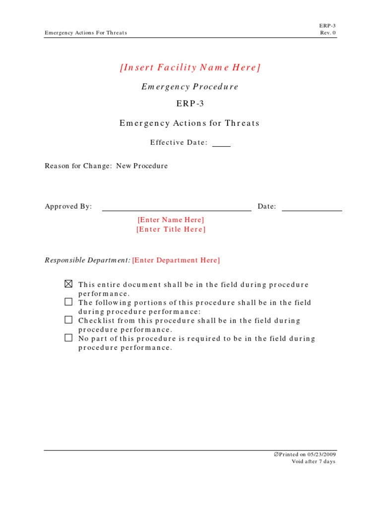 ERP 3 - Emergency Action For Bomb Threats Rev 0 | PDF | Emergency ...