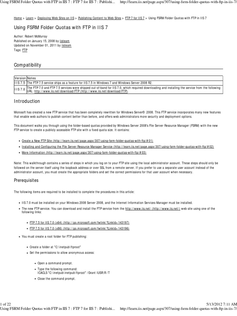 Using FSRM Folder Quotas With FTP in IIS 7 - FTP 7 For IIS 7 ...