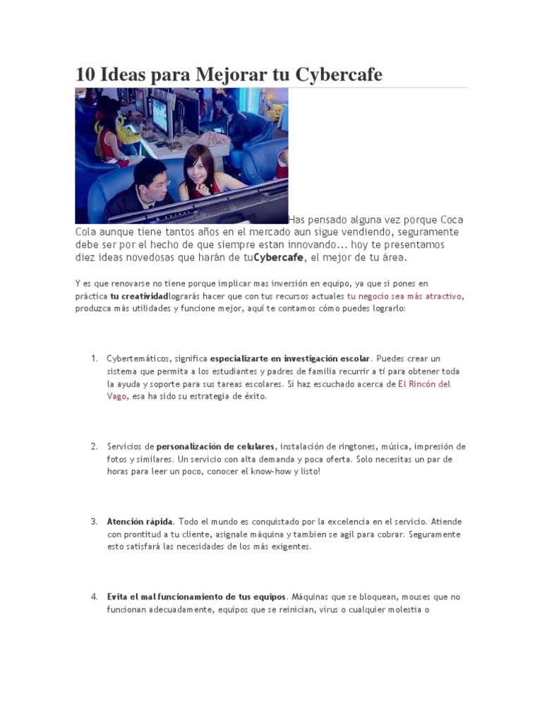 10 Ideas para Mejorar Tu Cybercafe | PDF | Ocio | Business