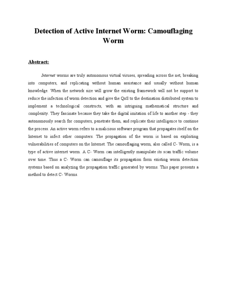 Detection of Active Internet Worm Camouflaging Wormdoc | PDF | Internet Protocol Suite | Network ...