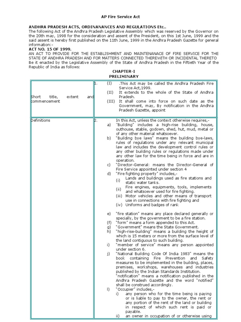 AP Fire Service Act-1999 | PDF | Fine (Penalty) | Fire Safety